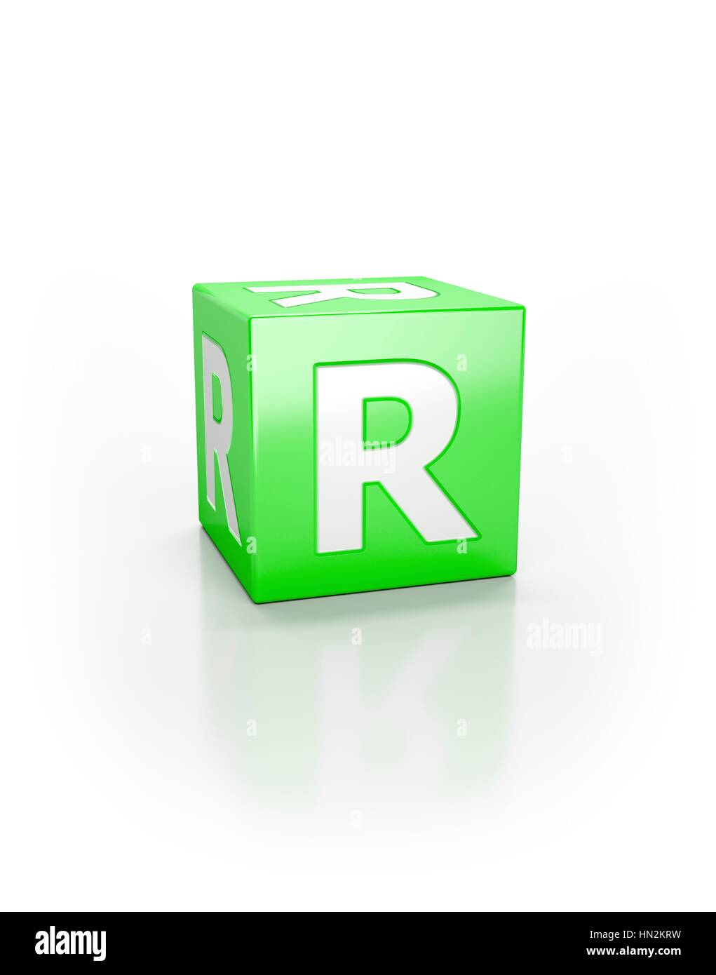 Green cube with letter R Stock Photo - Alamy