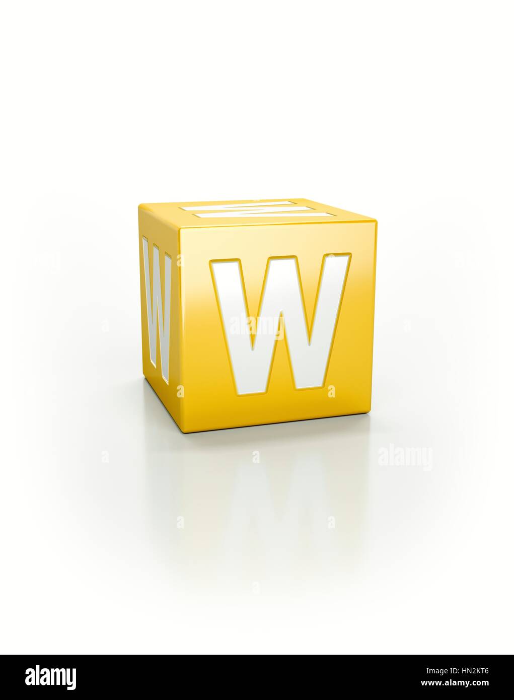 Yellow cube with letter W Stock Photo - Alamy
