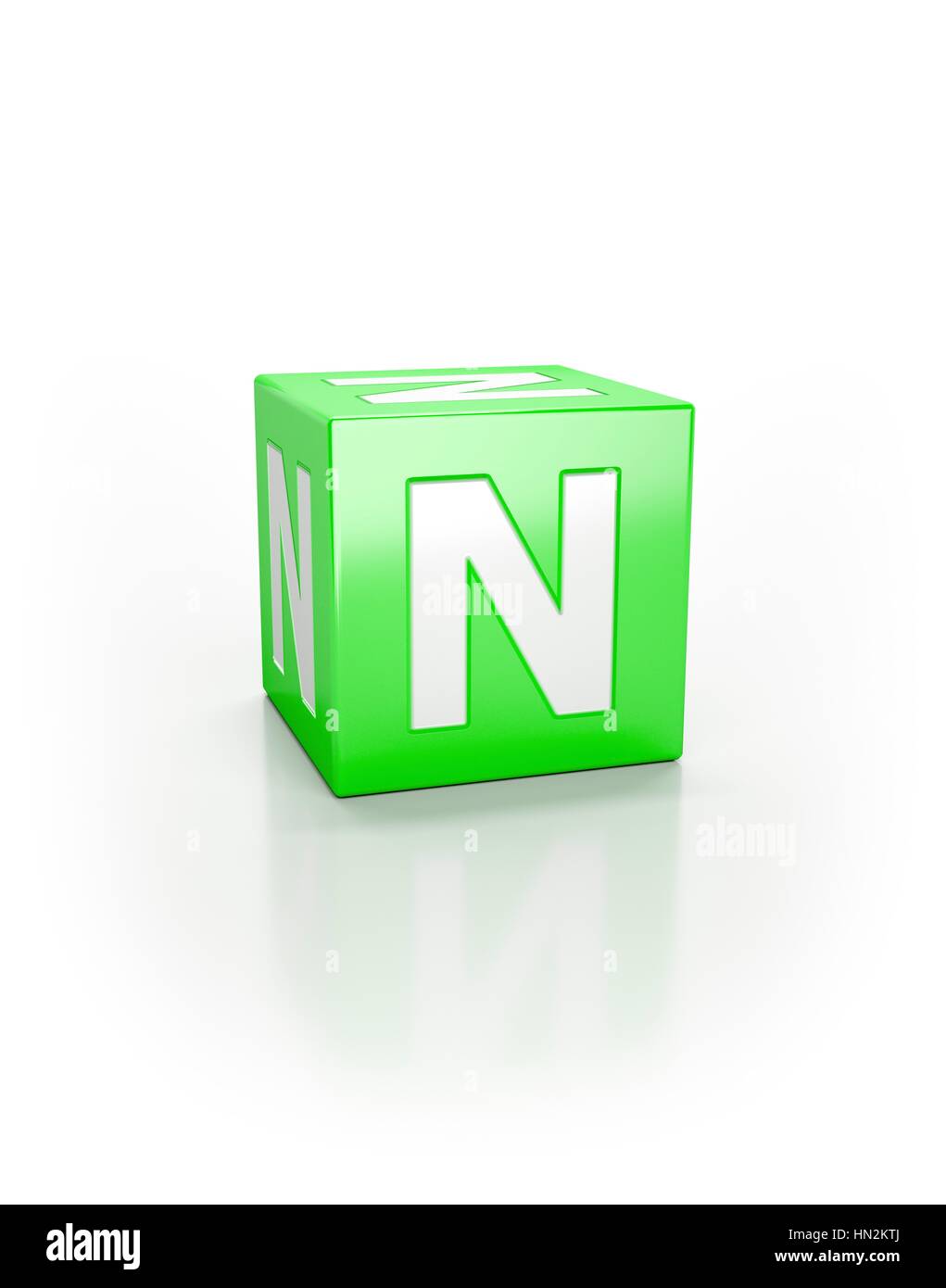 Green cube with letter N Stock Photo - Alamy