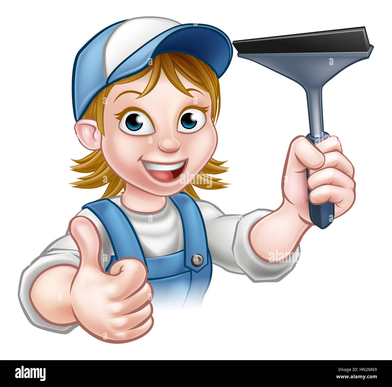 A handyman window cleaner cartoon character holding a squeegee and ...