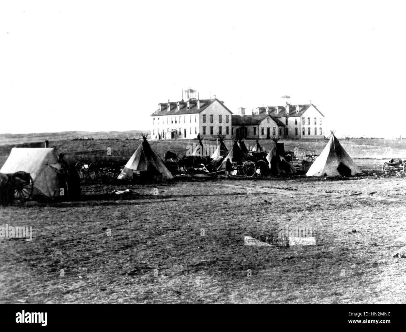 Village of Indians in Pine Ridge In the background, the school. End of ...