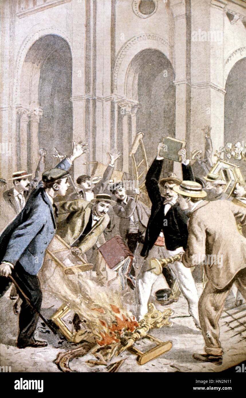 Riots in Paris. Looting of St. Joseph's church 1899 France Stock Photo ...