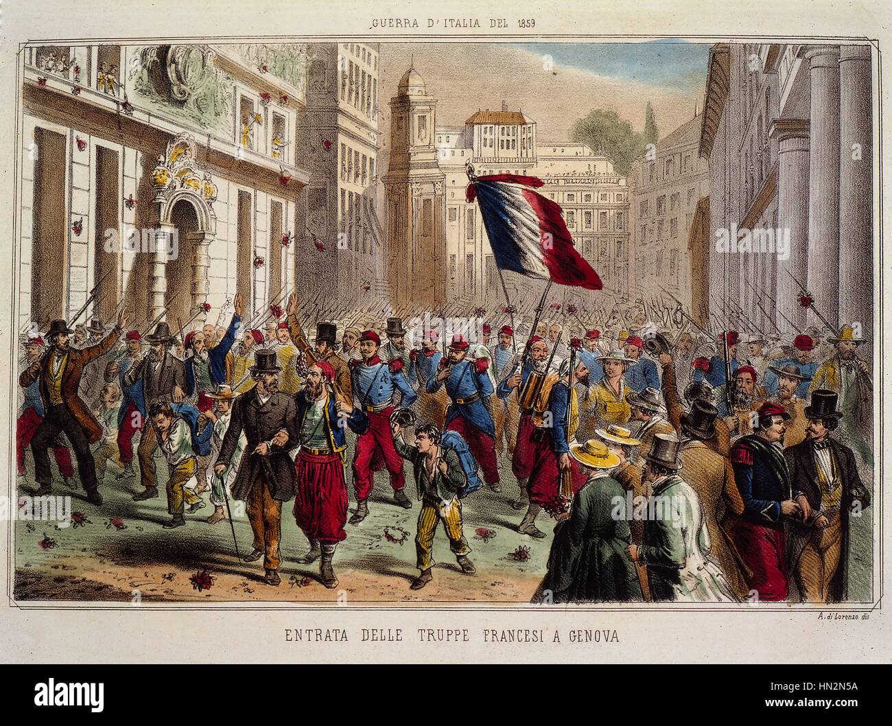 Italian unity. French troops entering Genova. Italy 1859 Milan ...