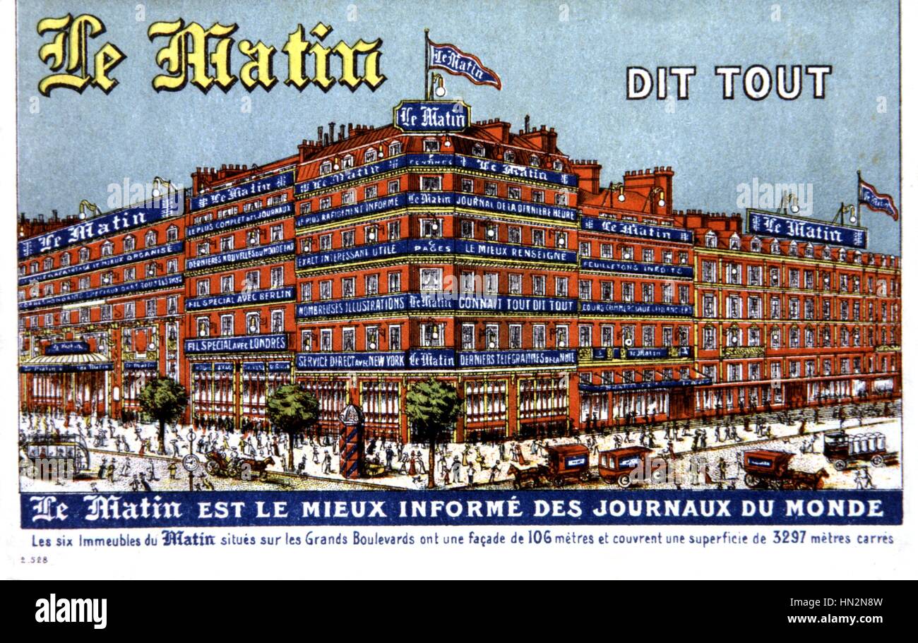 Advertising postcard for the newspaper 'Le Matin' France c.1910 Stock ...
