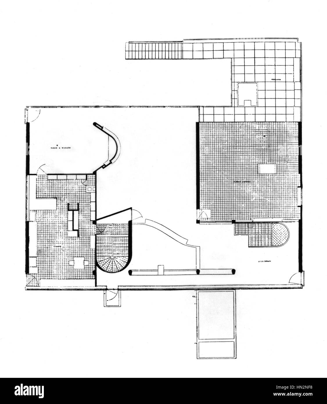 Villa in Garches, France, blueprint of the 1st floor Le Corbusier 20th ...