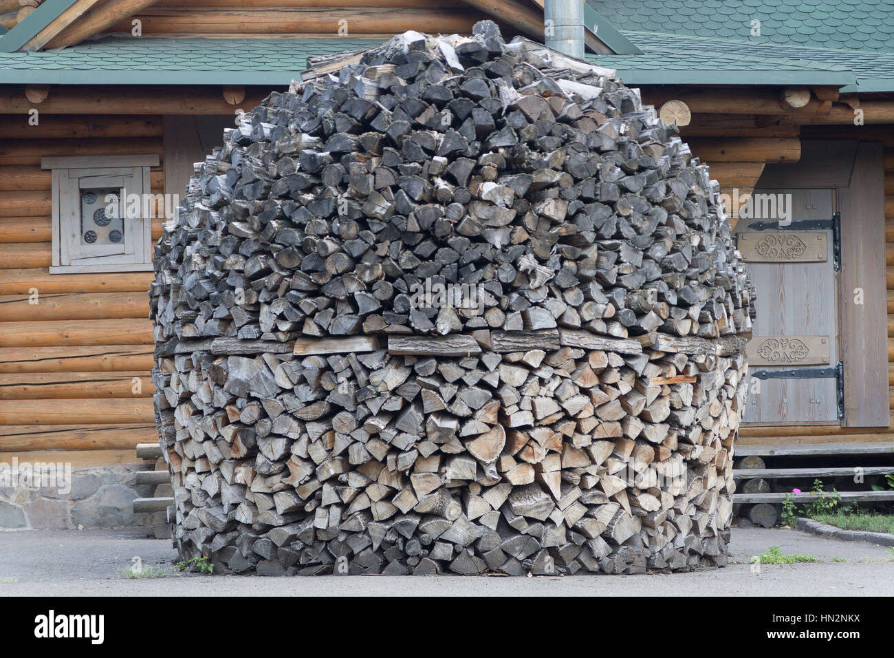 Firewood in the yard. The structure of the tree. The architectural ...