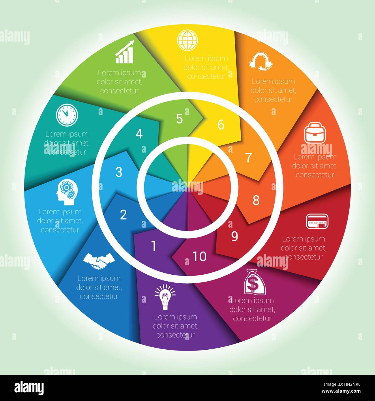 Template cyclic diagramme for Infographic ten position Area chart ring ...