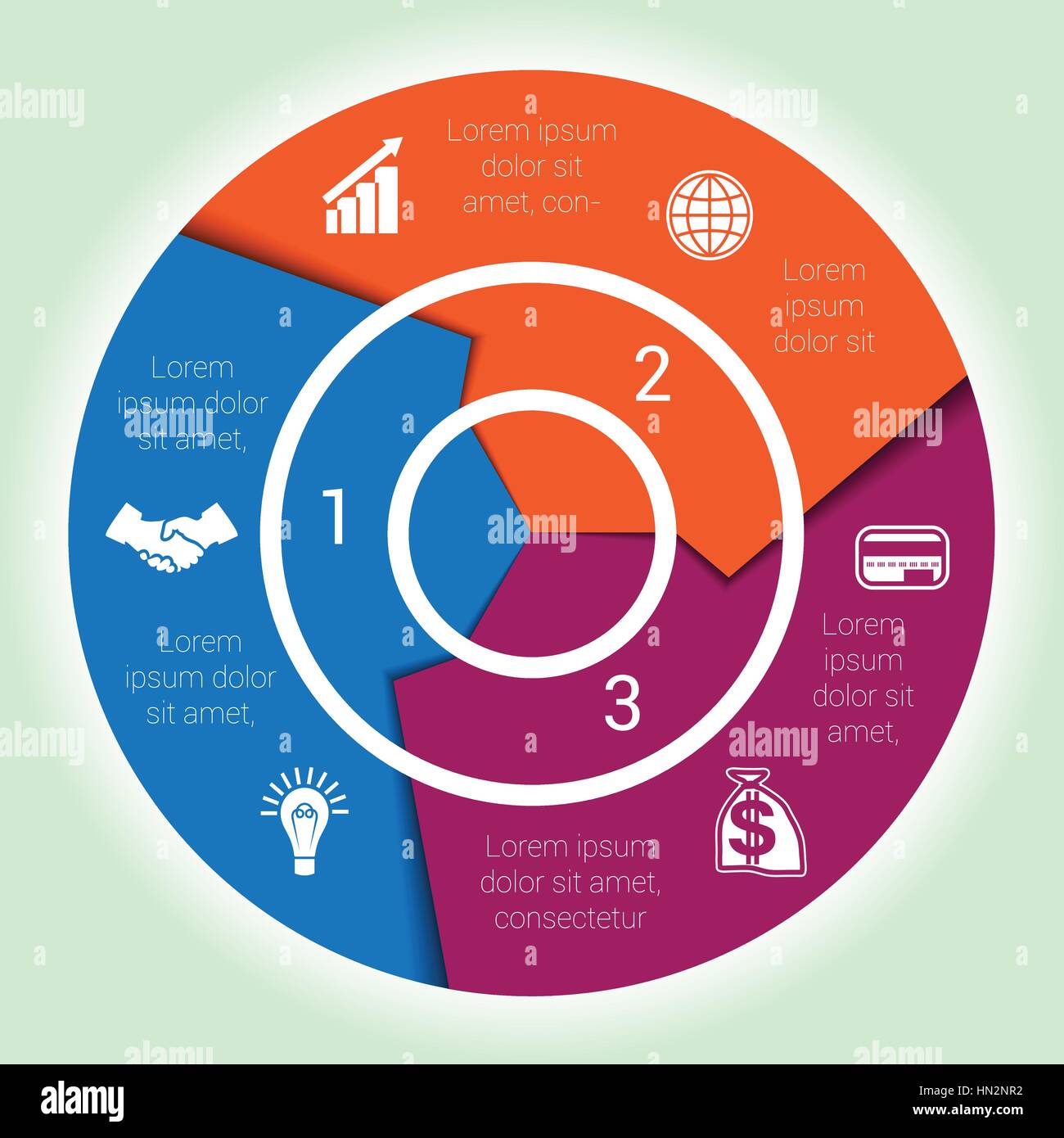 Template cyclic diagramme for Infographic three position Area chart ...