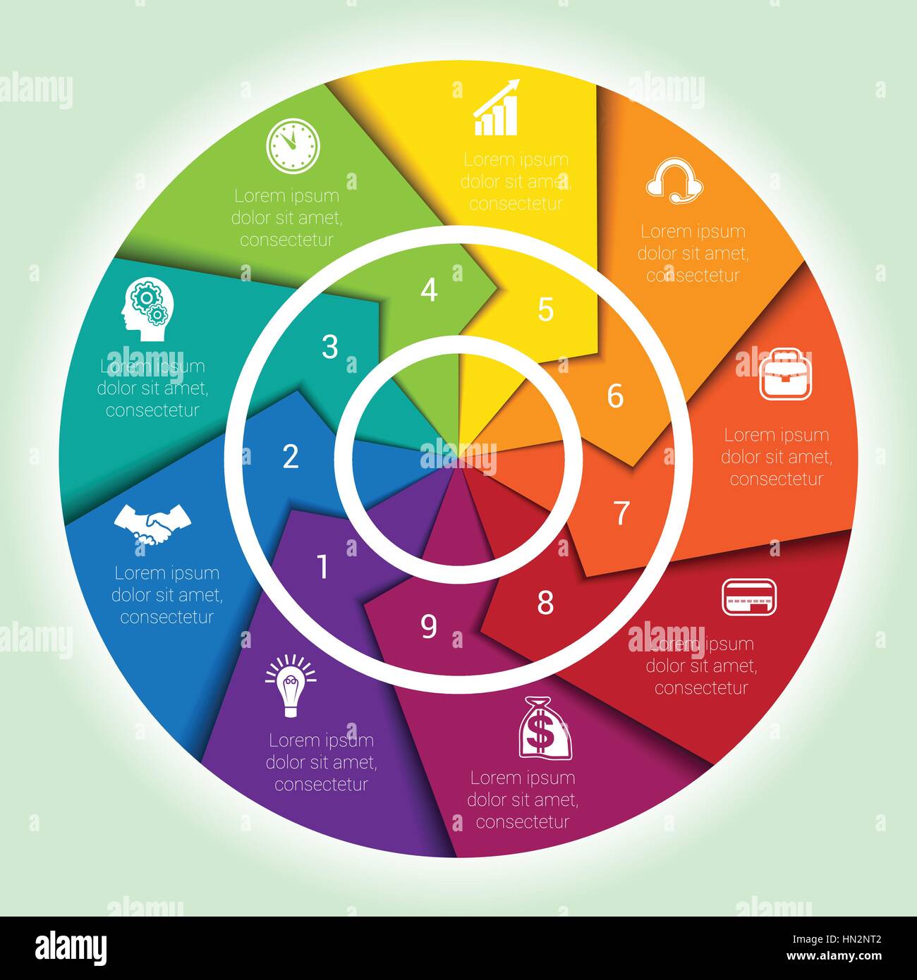 Template cyclic diagramme for Infographic nine position Area chart ring ...