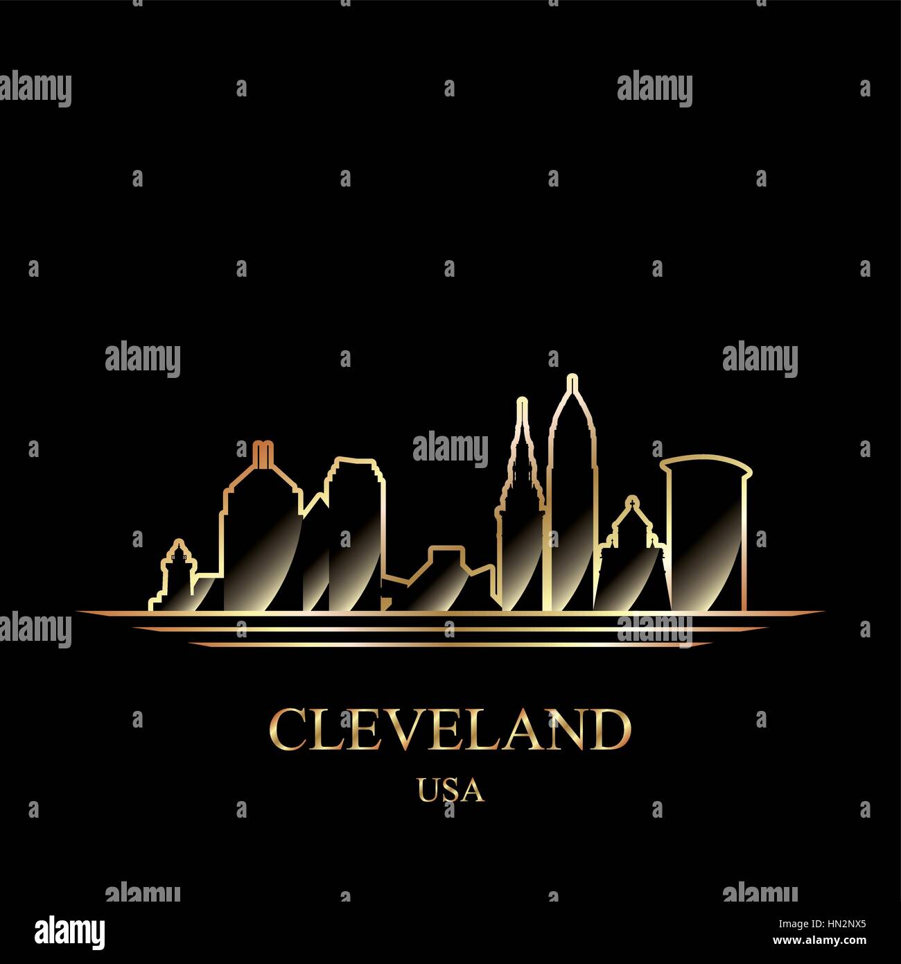 Gold silhouette of Cleveland on black background, vector illustration ...