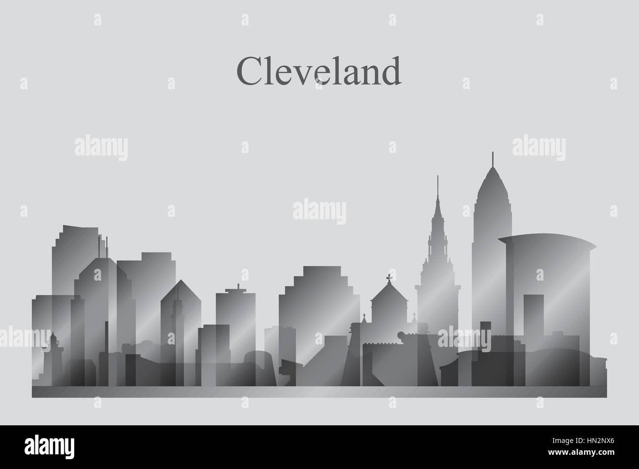 Cleveland city skyline silhouette in grayscale, vector illustration ...