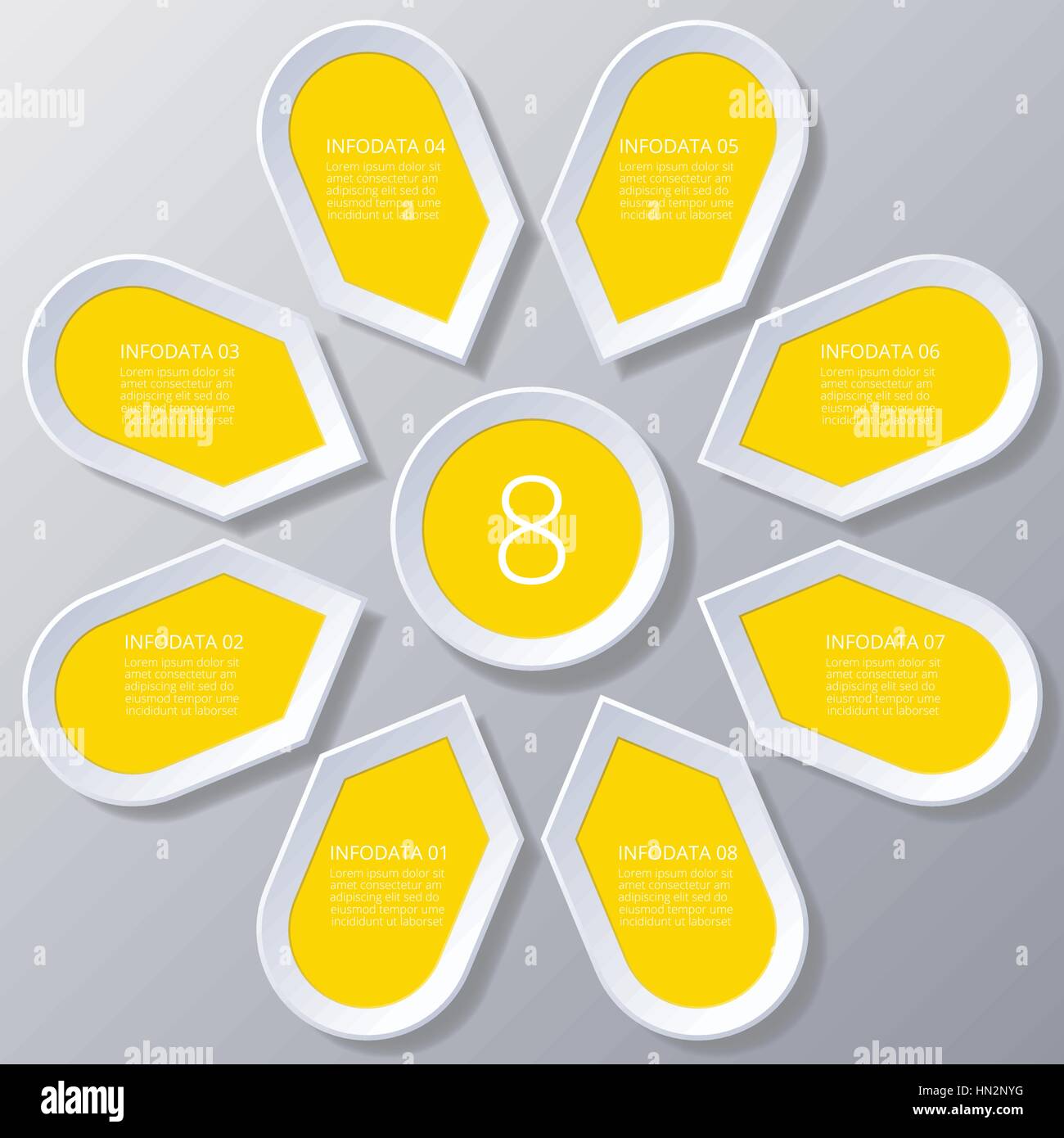 Chart cyclic process Infographic yellow Points arranged in sun circle ...