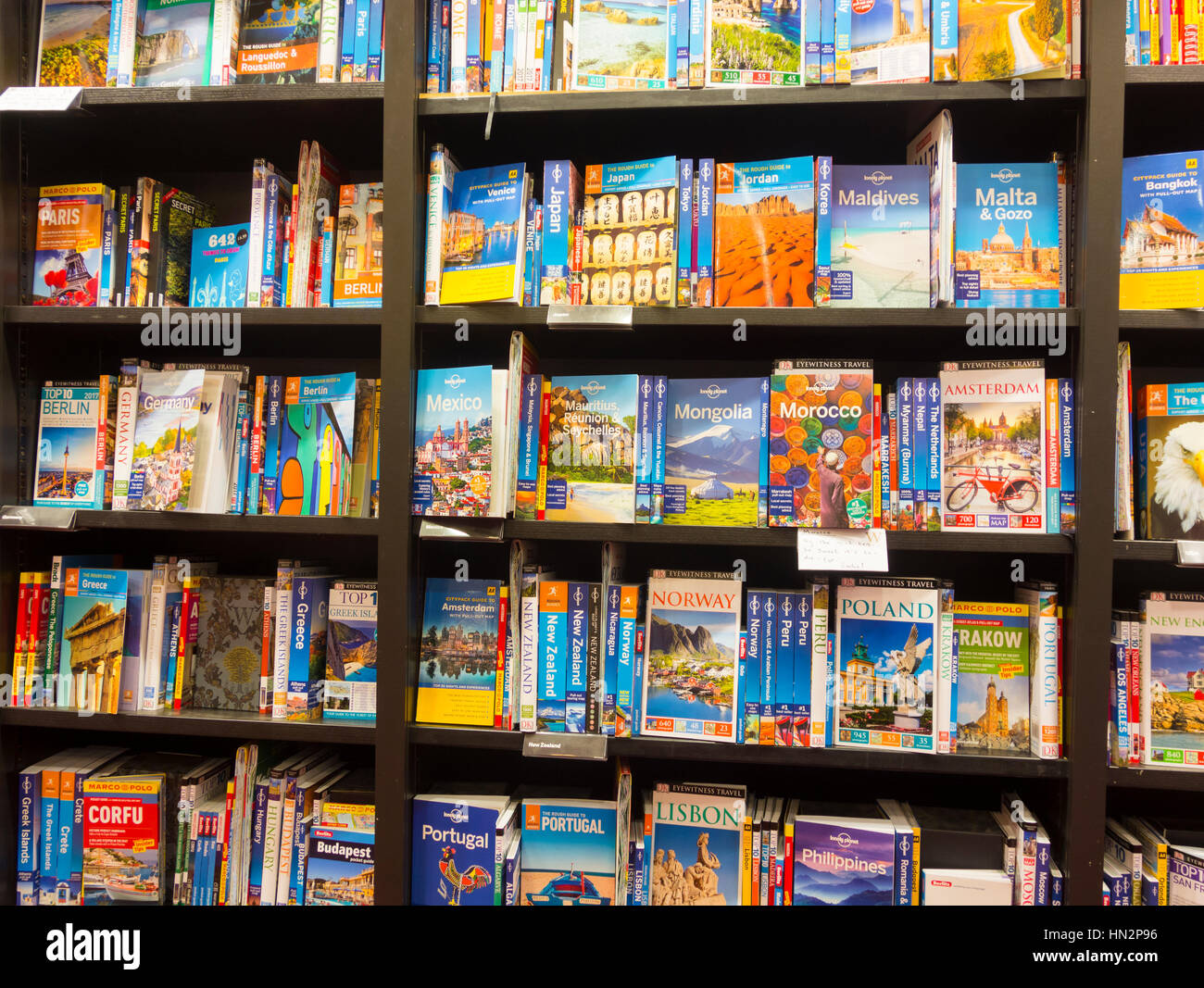 Travel books in Waterstones bookshop in England. UK Stock Photo - Alamy