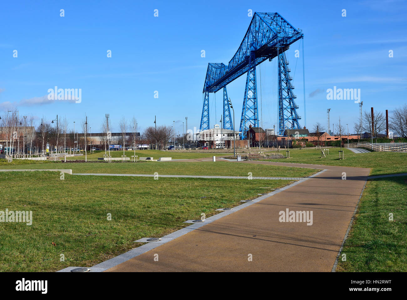 The Transporter Bridge over the River Tees, Middlesbrough, with the ...
