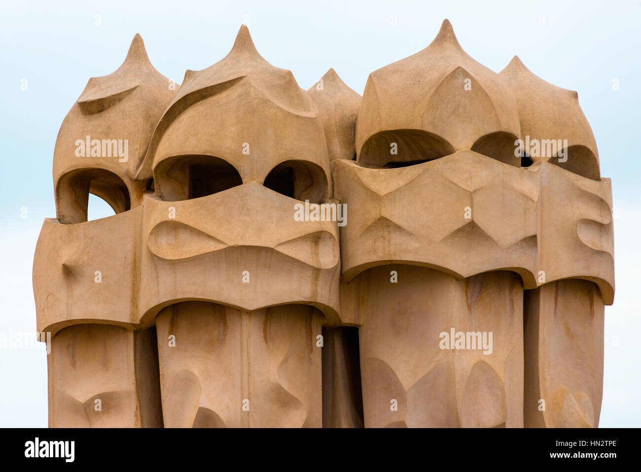 Barcelona, Guadi's The Pedrera (Casa Mila) on the roof with its unusual ...