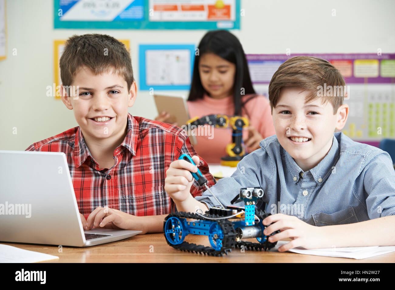 Pupils In Science Lesson Studying Robotics Stock Photo - Alamy