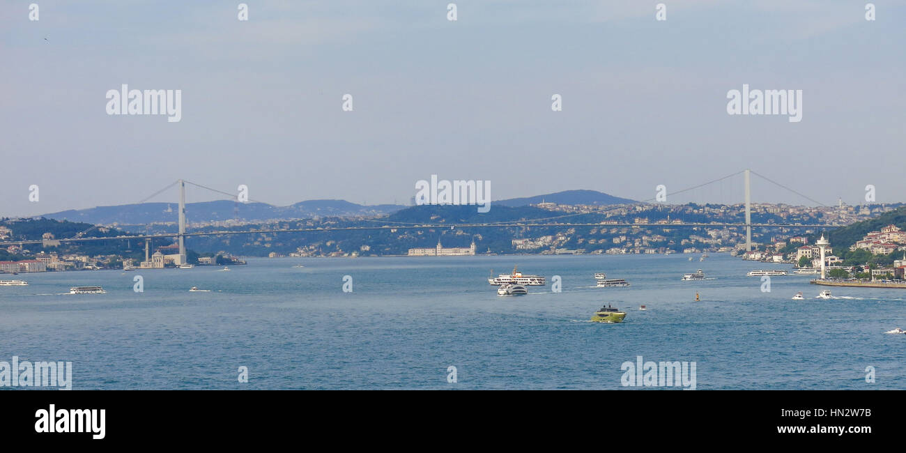 Bosphorus bridge in Istanbul Turkey. The Bosphorus or Straits of ...