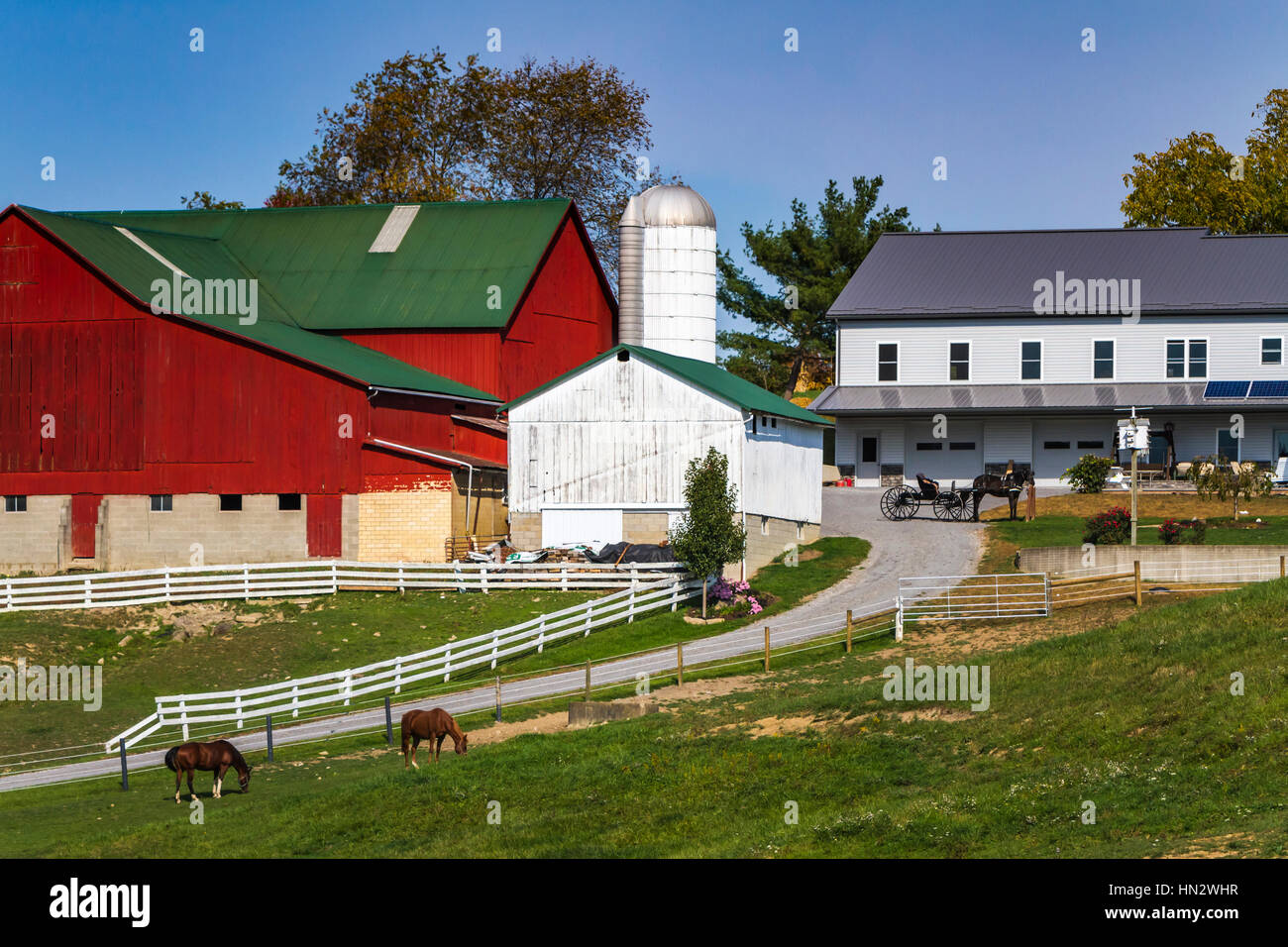 An Amish farm with house and barn near Charm, Ohio, USA Stock Photo - Alamy