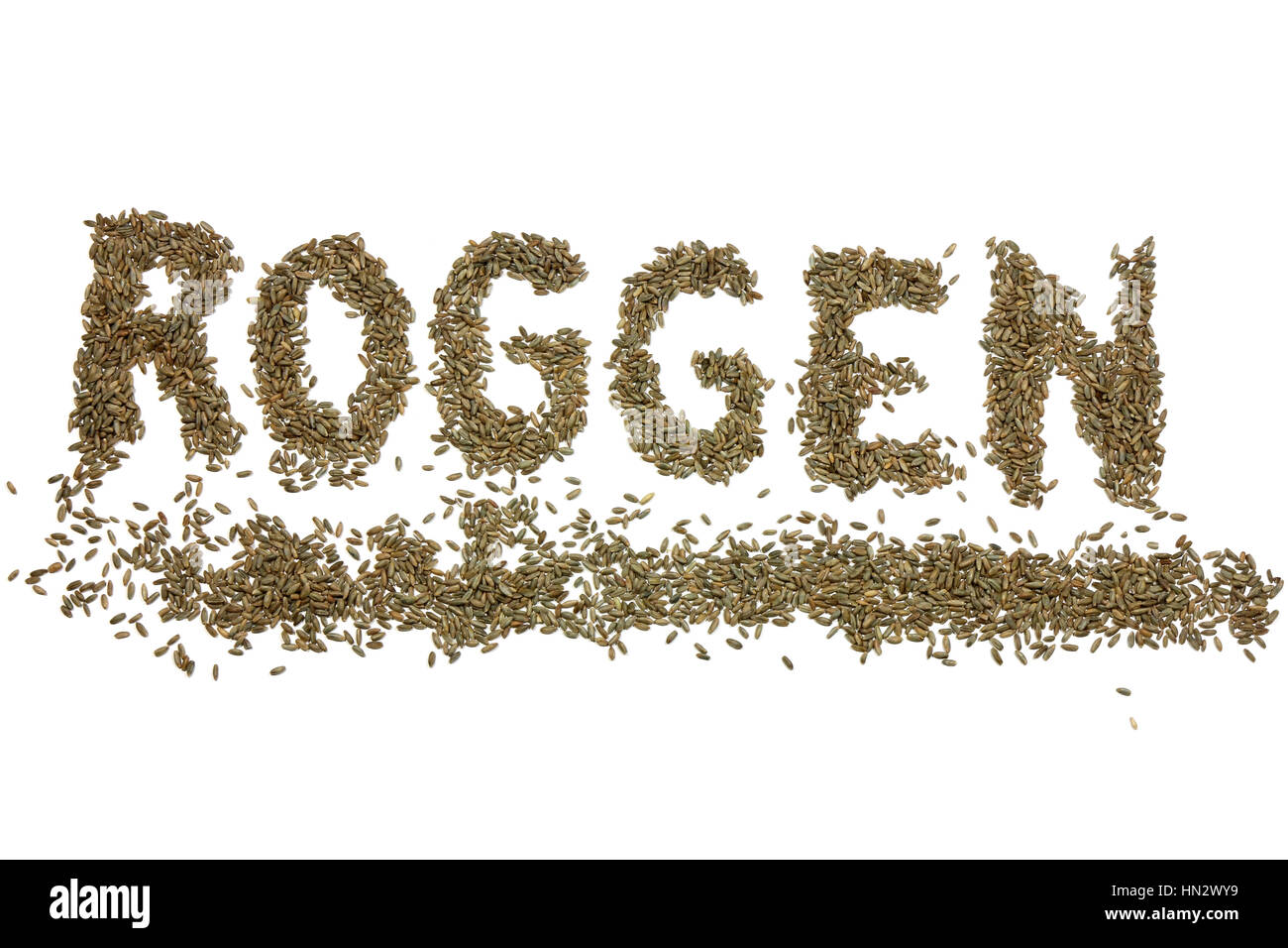 ROGGEN (rye in German language) written with rye grains isolated on ...