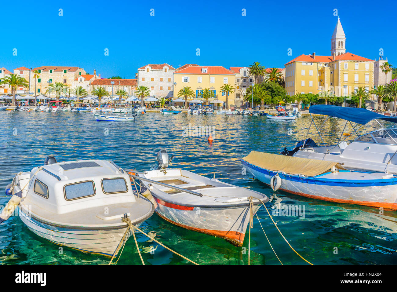 Waterfront view at promenade in Supetar town, Island Brac, Croatia ...