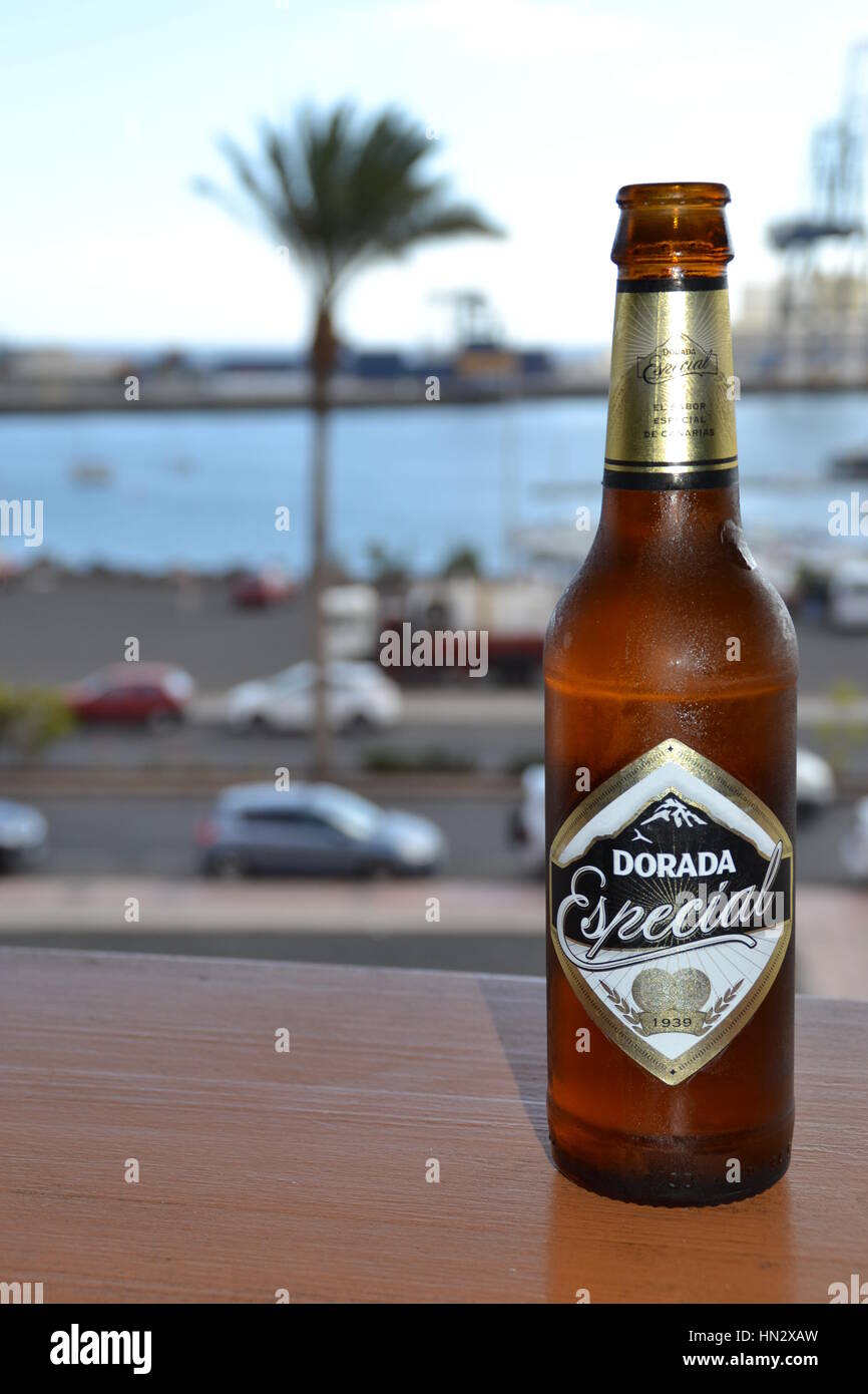 Cold Dorada beer, Santa Cruz de Tenerife is its brewery Stock Photo - Alamy