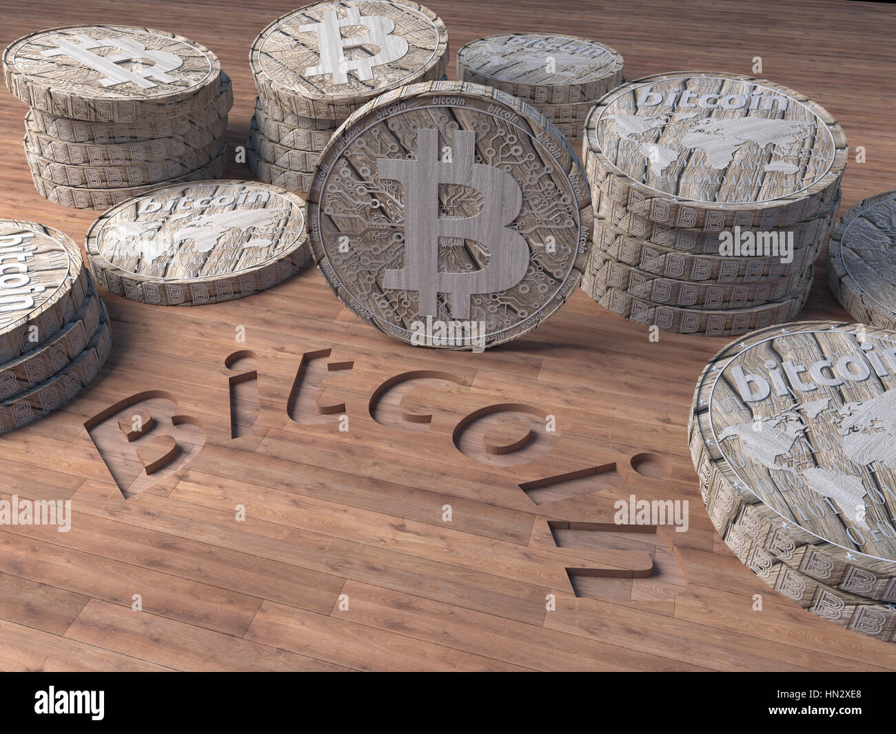 3D rendered wood bitcoin, the future of virtual currency Stock Photo ...