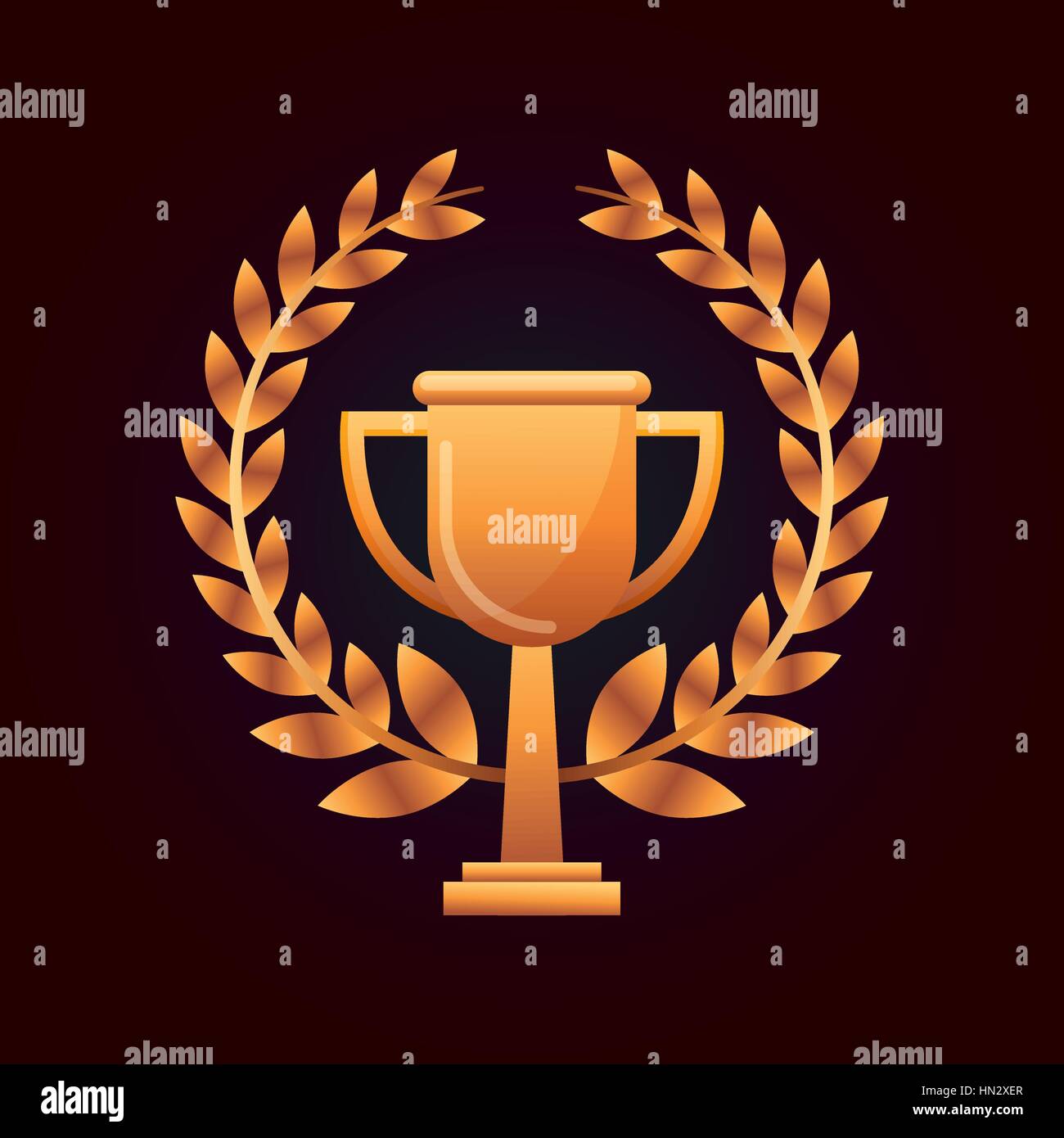 wreath of leaves with gold trophy icon over black background. colorful ...