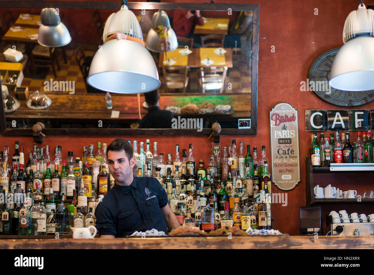 Interior view of a bar in Navigli district in Milan, Italy Stock Photo ...