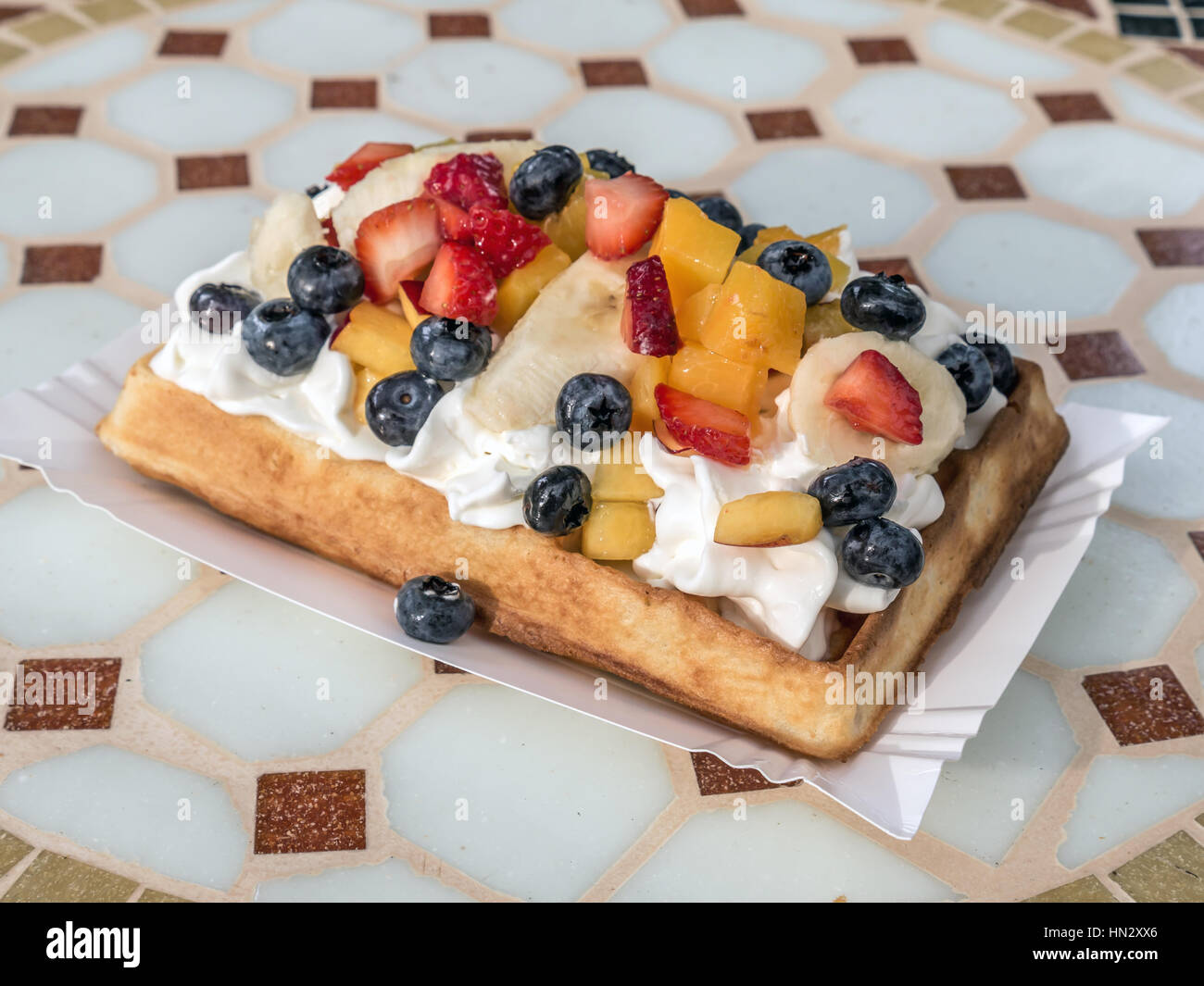 Waffle with whipped cream hi-res stock photography and images - Alamy
