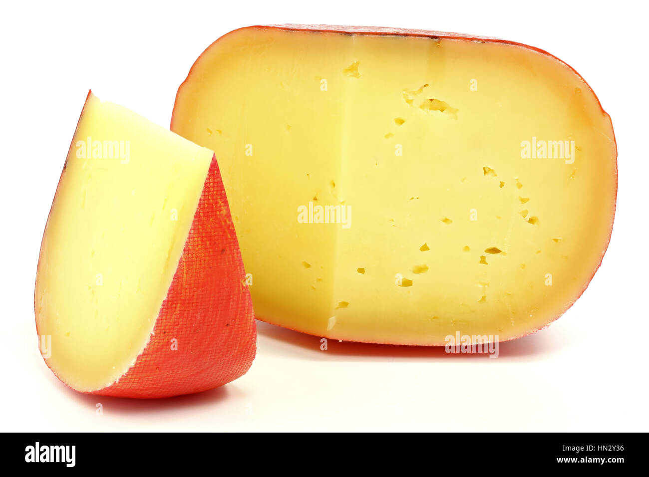 Edam cheese wheel isolated on white background Stock Photo - Alamy