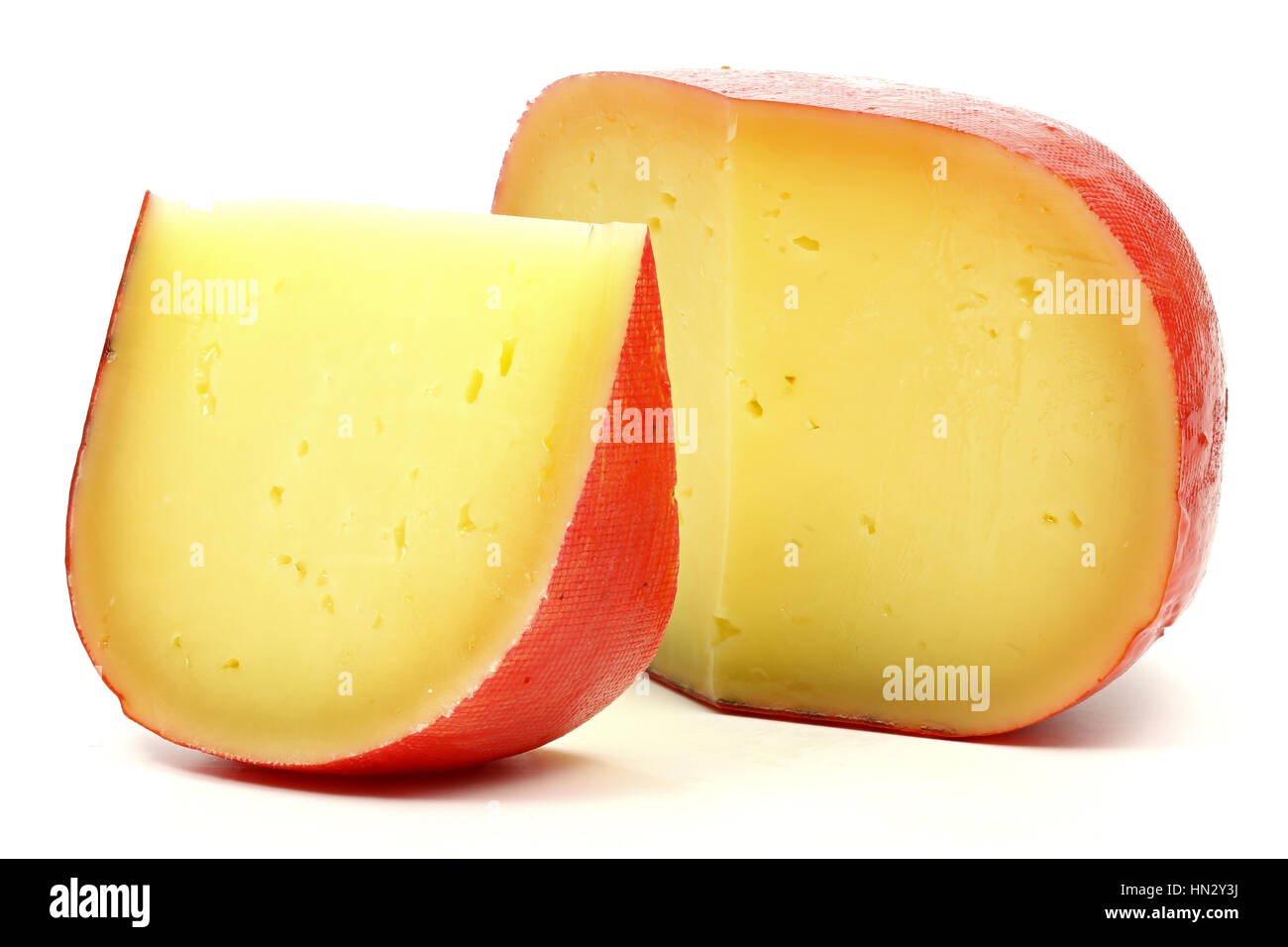 Edam cheese wheel isolated on white background Stock Photo - Alamy