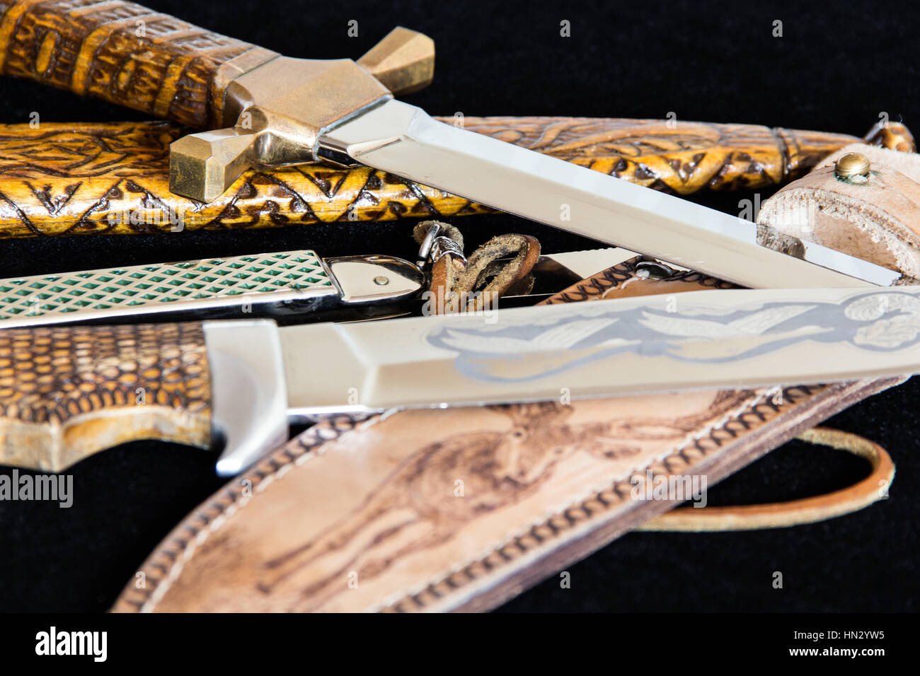 Photo of cold weapon on black background Stock Photo - Alamy