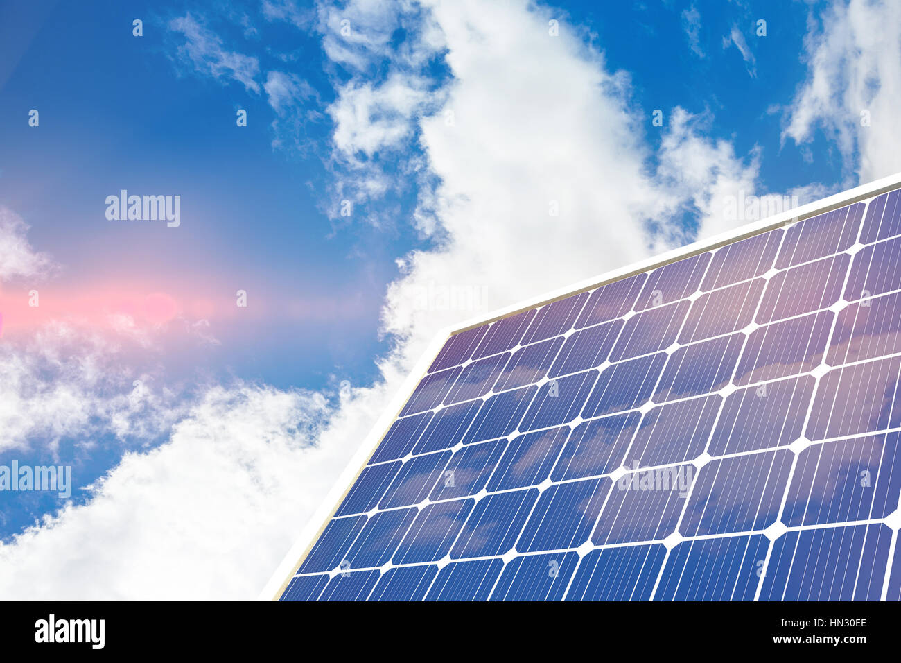 Solar panel with hexagon shape glasses against view of beautiful sky ...