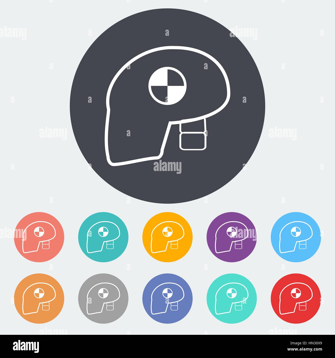 Dummy's head for crash test. Single flat icon on the circle. Vector ...