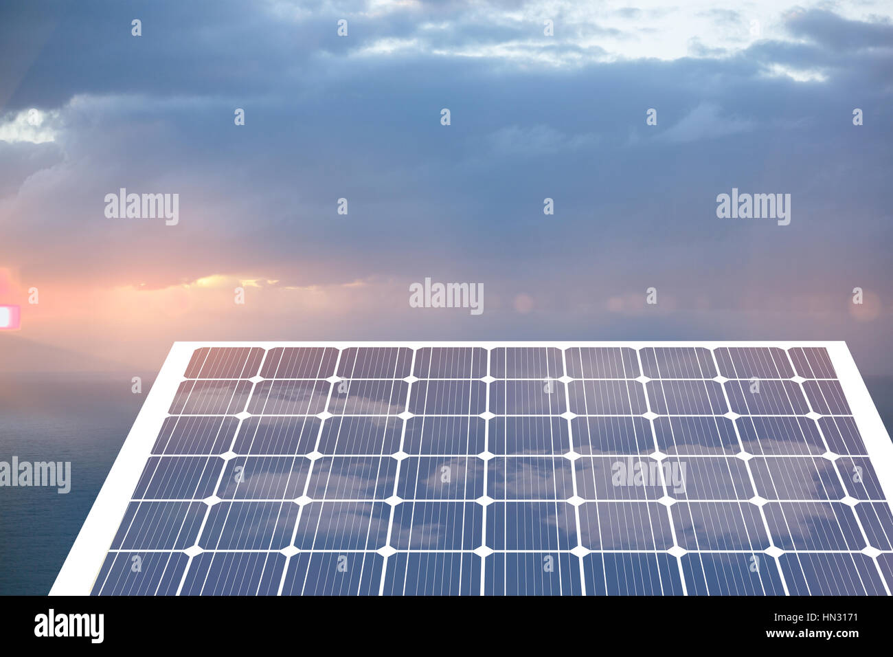 Solar panel with hexagon shape glasses against scenic view of seascape ...