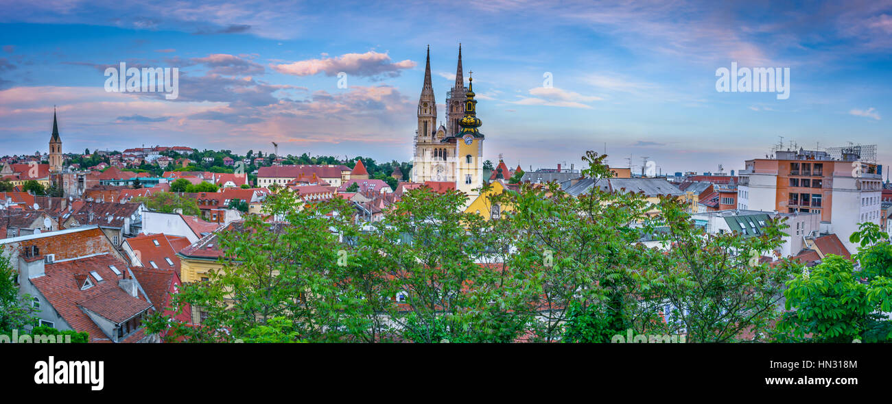 Panorama of capital town of Croatia, Zagreb downtown, european travel ...