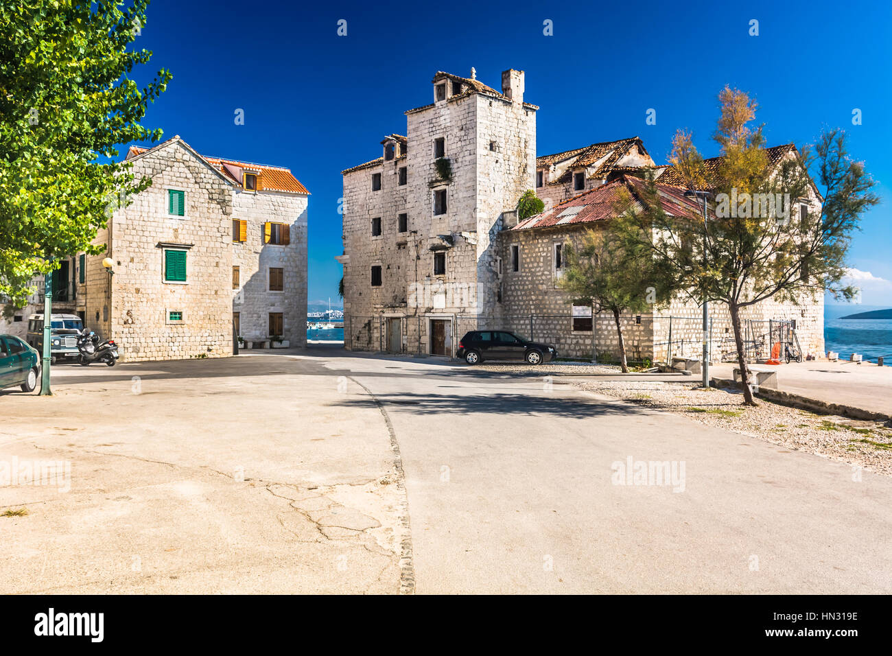 Old scenic square in suburb of town Split, Croatia Stock Photo - Alamy