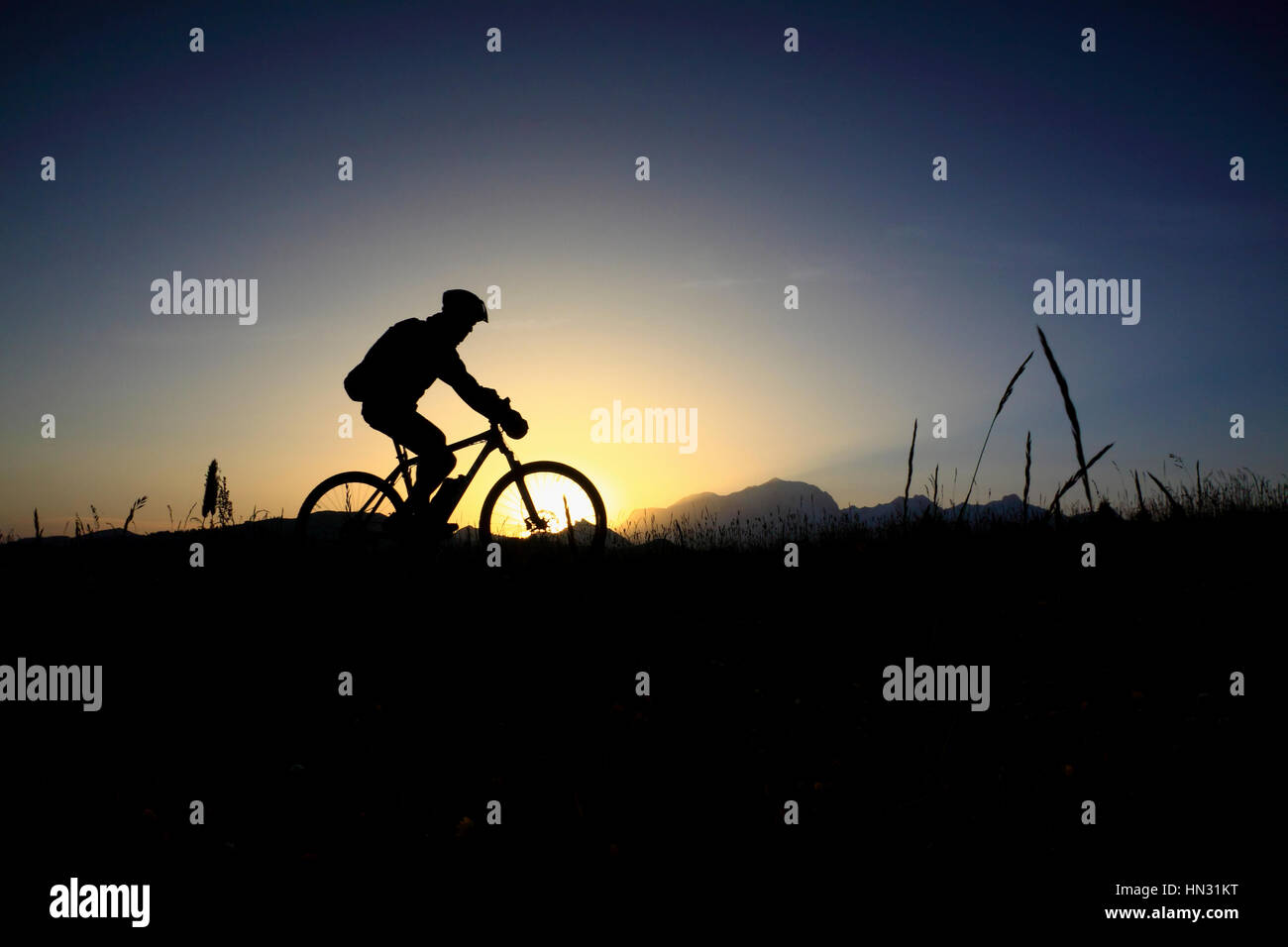 Bicycle bike mountain biker silhouette rider sunset sunrise cycling hi ...