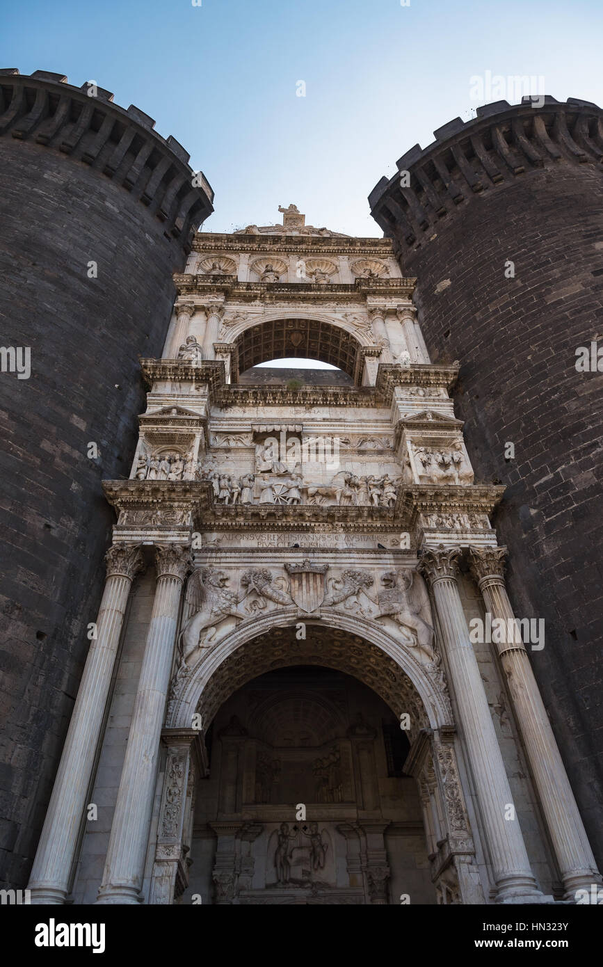 Decorated main entrance to the Ovo Castle in Naples, Italy Stock Photo ...
