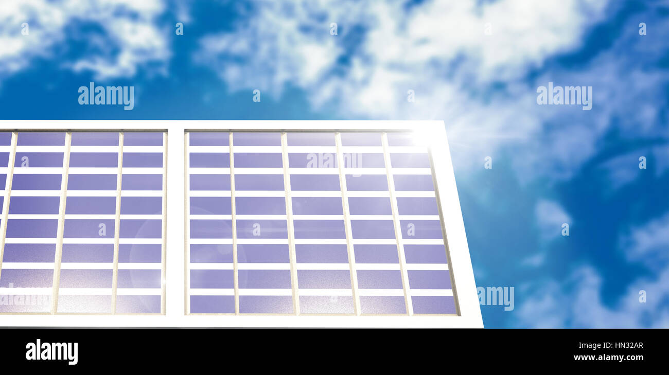 Solar panel equipment against white screen against view of beautiful ...