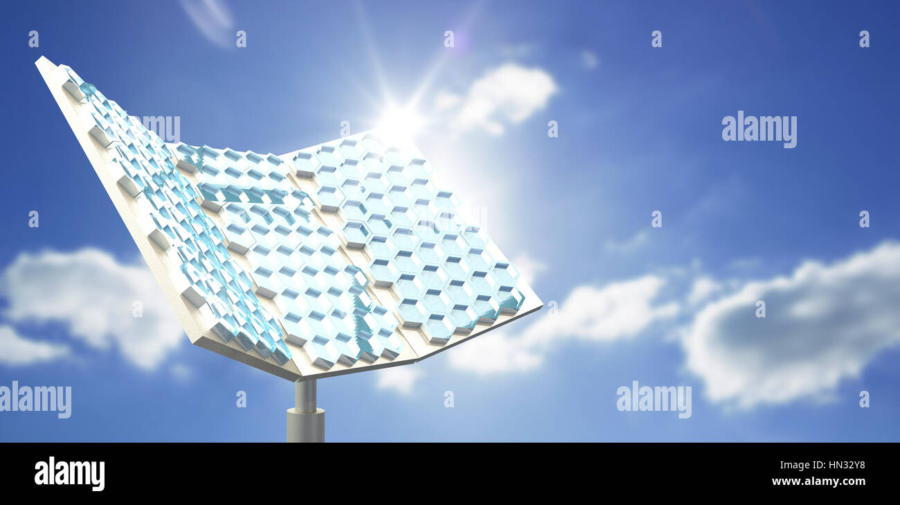 Hexagon shaped solar equipment against cloudy sky with sunshine Stock ...