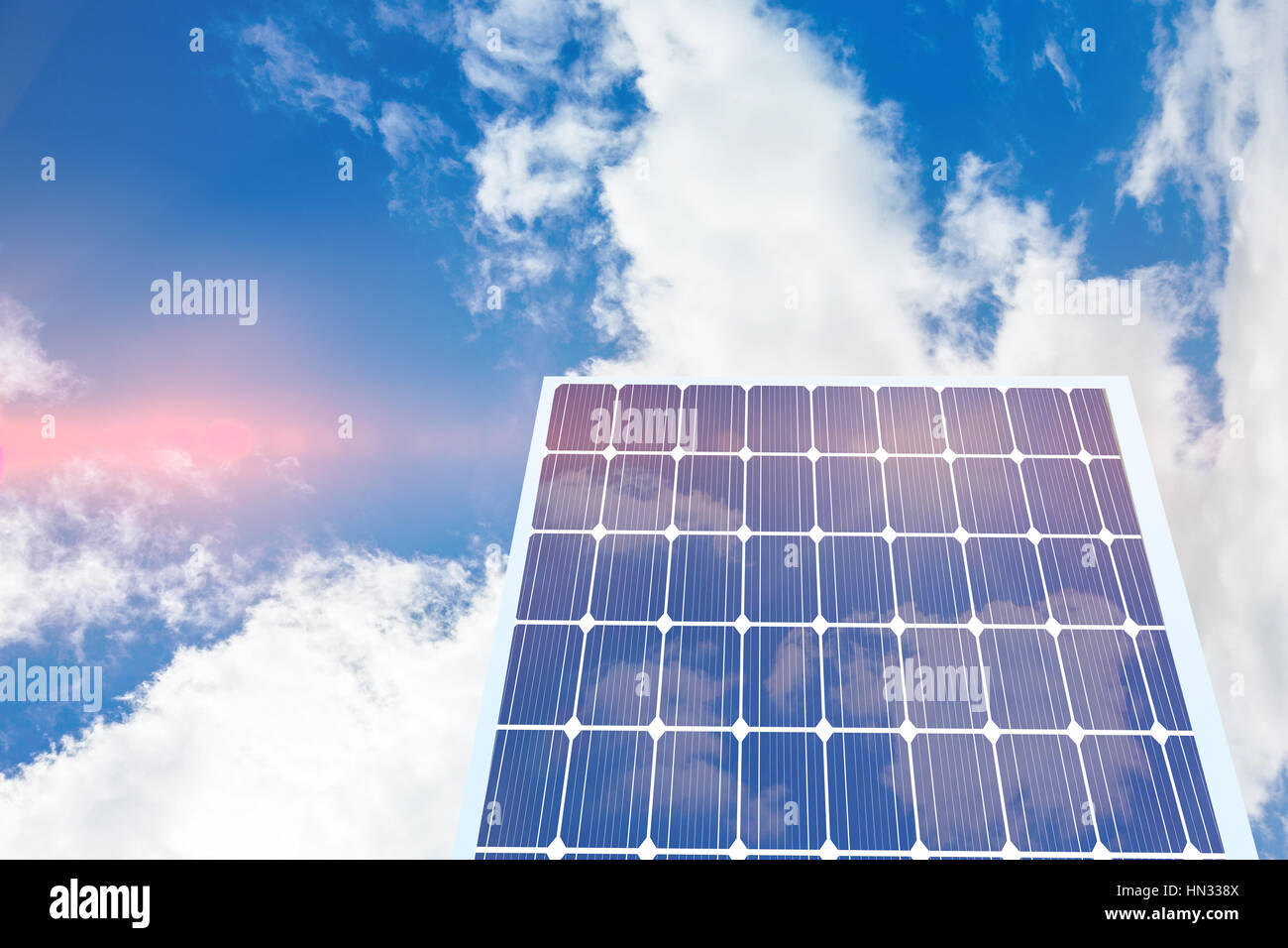 Hexagon solar panel equipment against white screen against view of ...