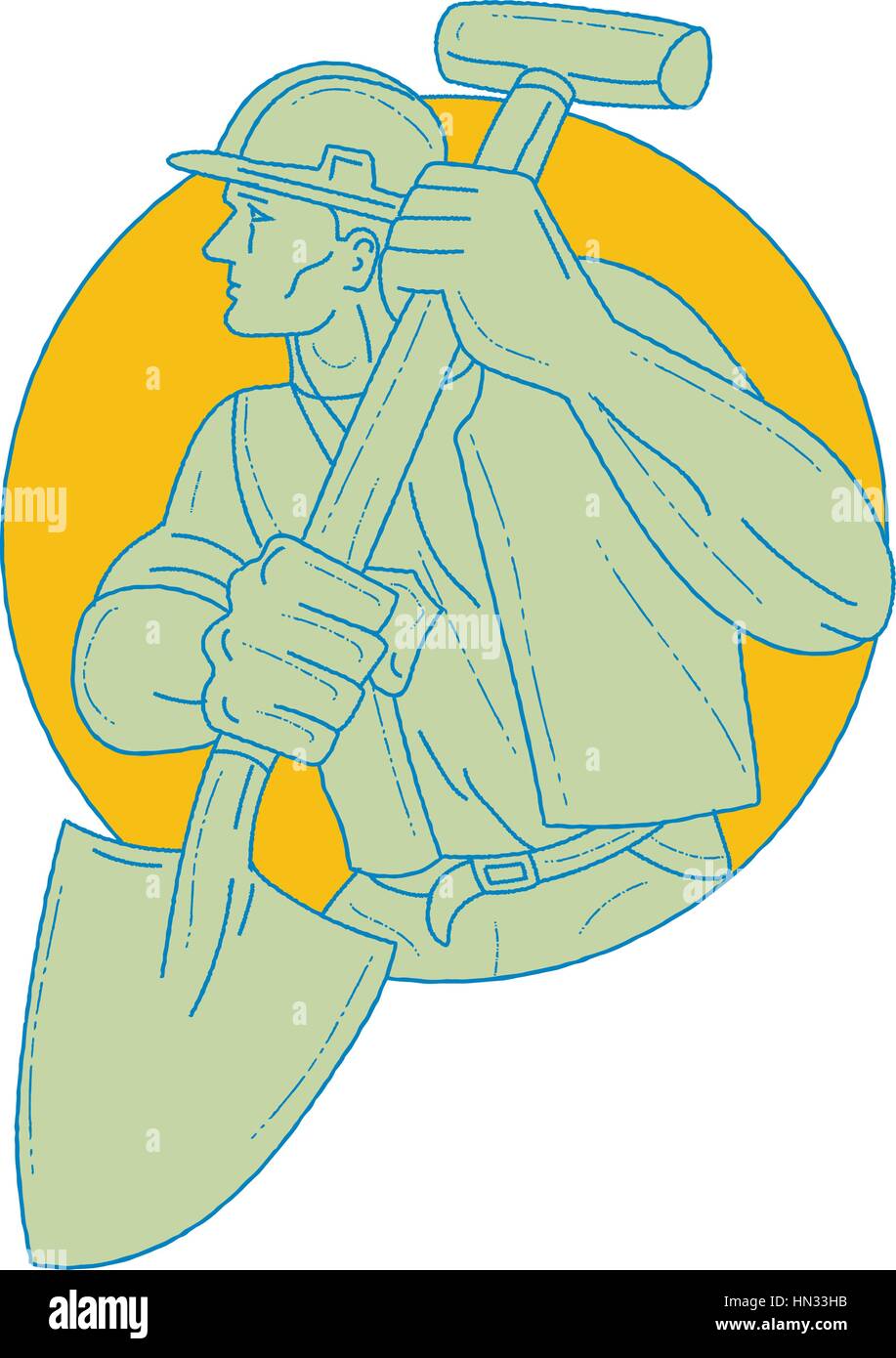 Drawing sketch style illustration of a construction worker wearing hard ...