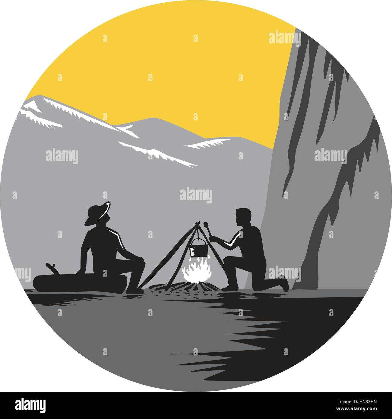 Sitting Around Campfire Silhouette