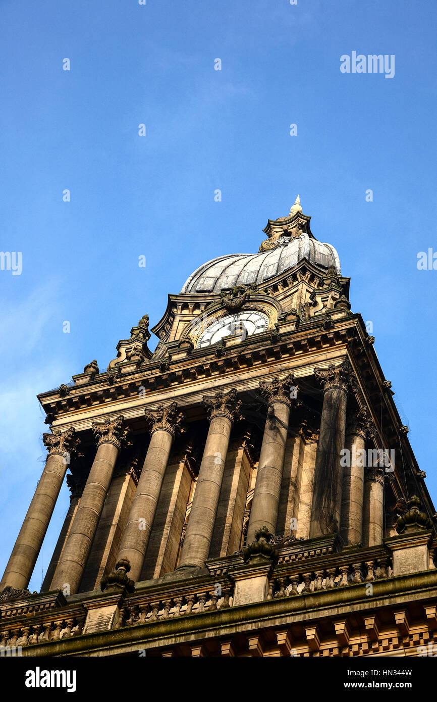 Leeds town hall and clock tower with a blue sky background Stock Photo ...