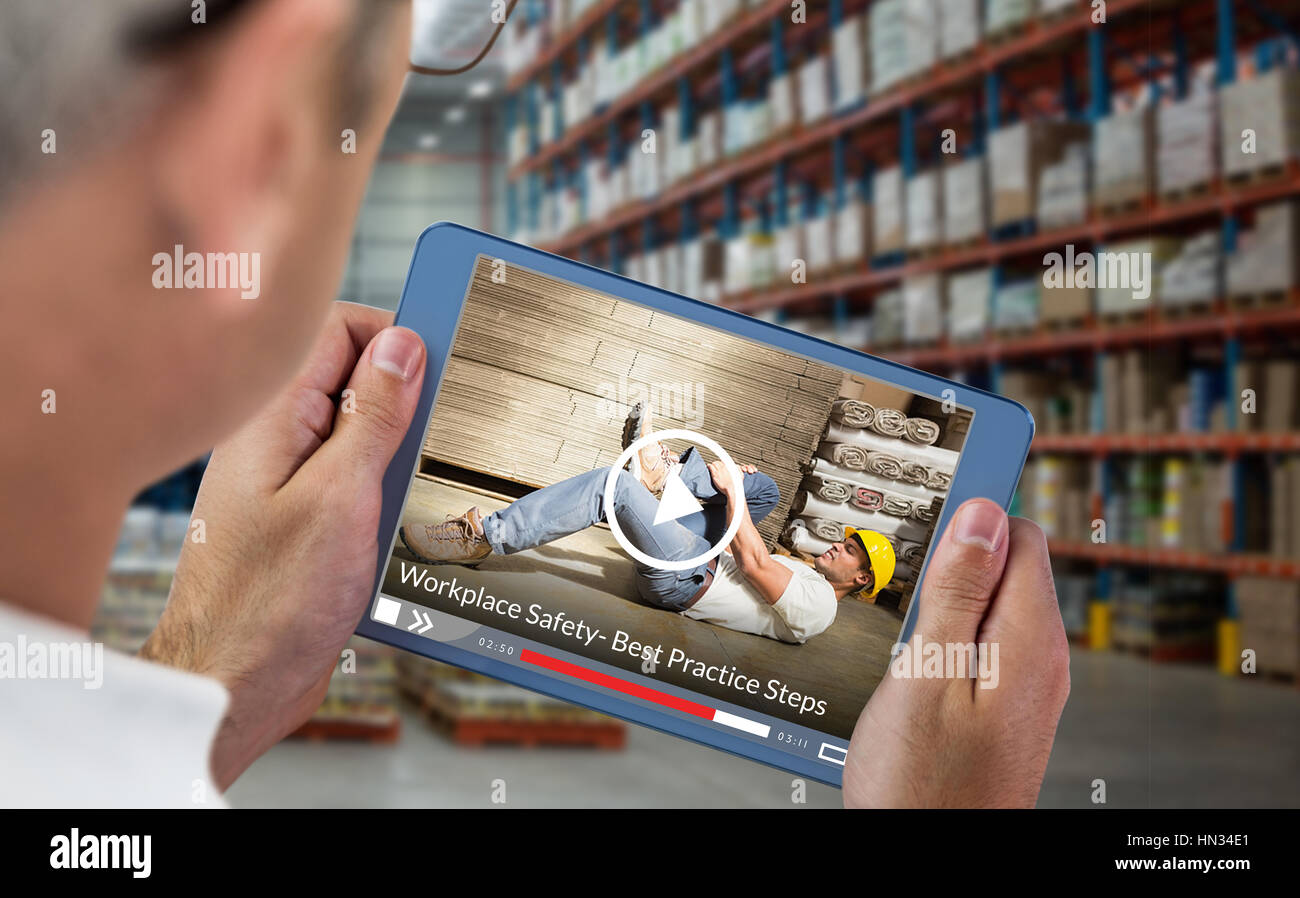 Fast forward sign on digitally generated blank screen against man using ...