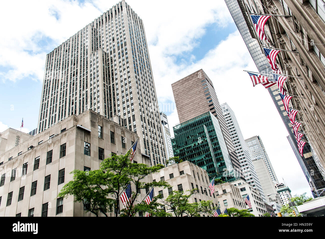 American flag New York City USA Buildings facade in Big Apple ...