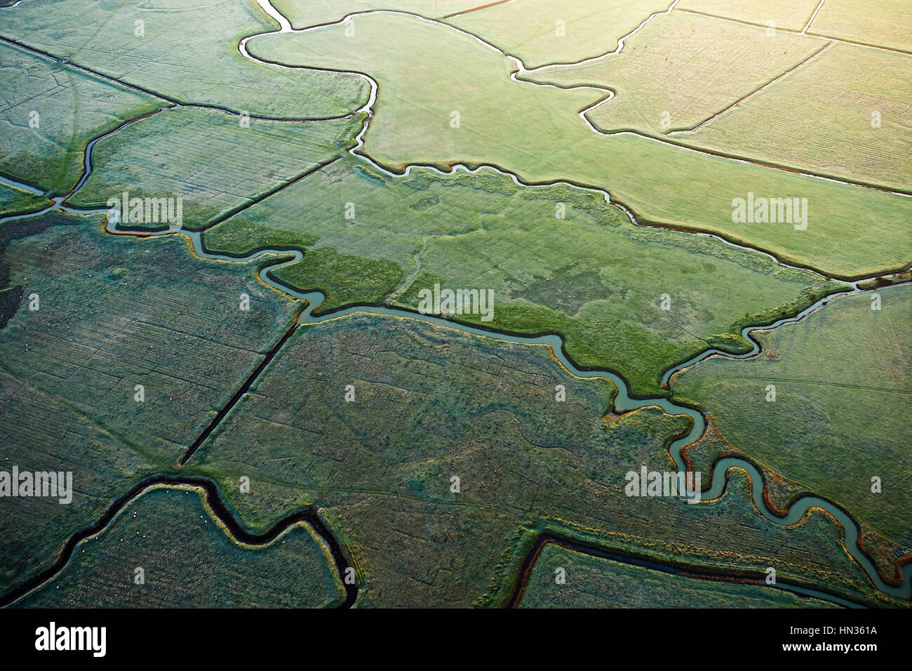 Aerial shot of the Kent Marshes along the Thames Estuary Stock Photo ...