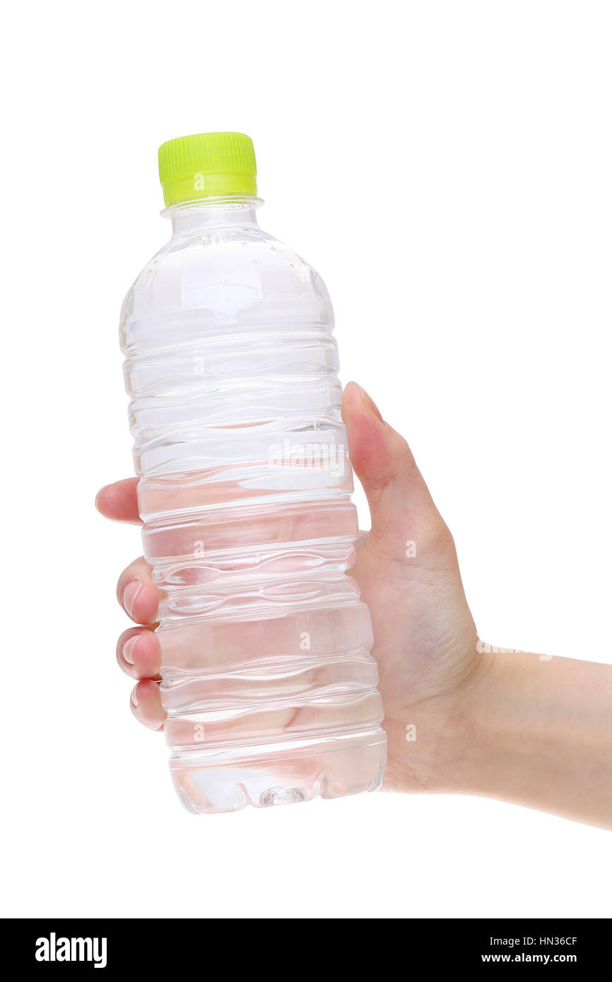 Hand holding water bottle isolated on white background Stock Photo - Alamy