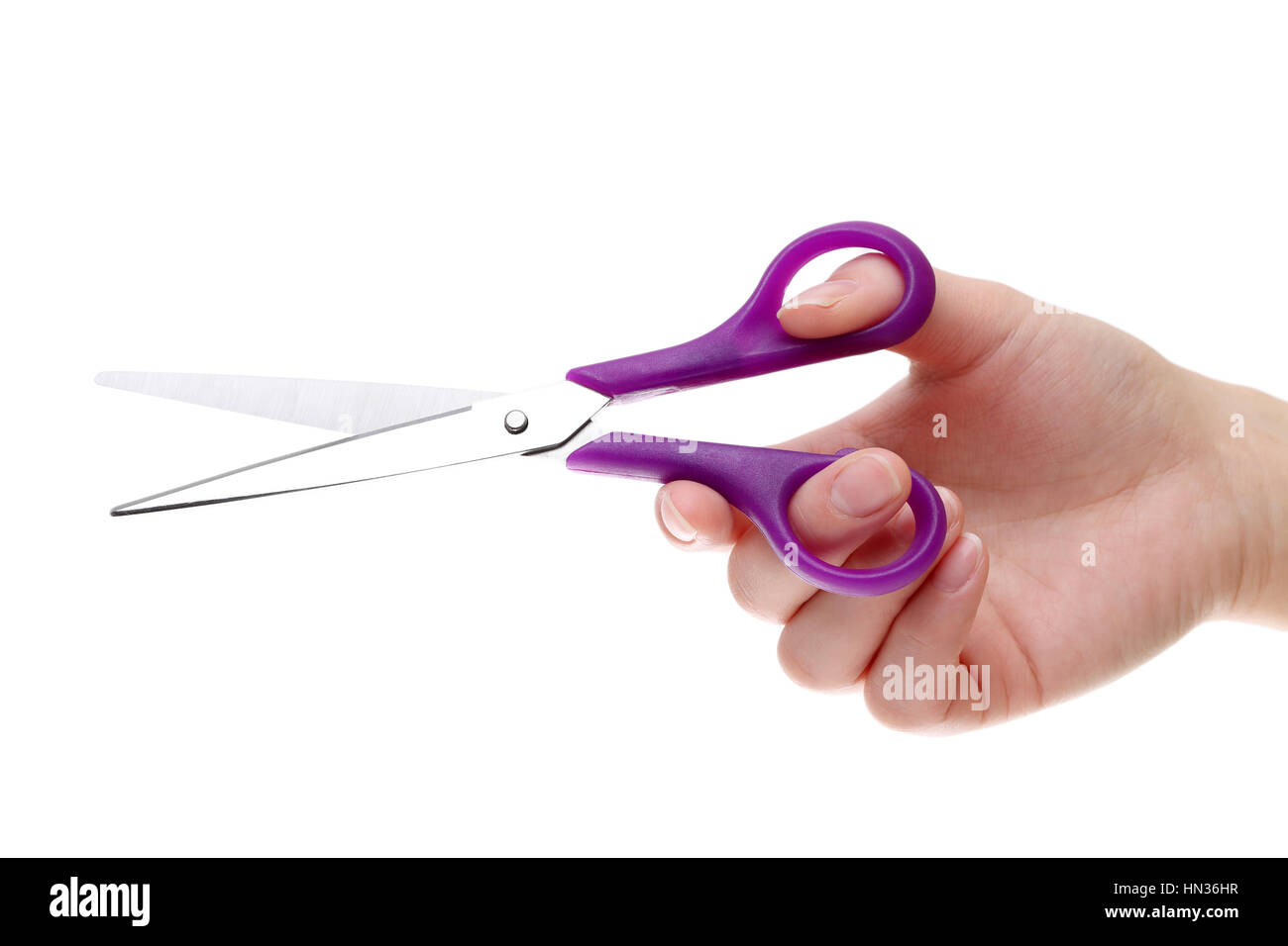 Hand holding handled scissors isolated on white background Stock Photo ...